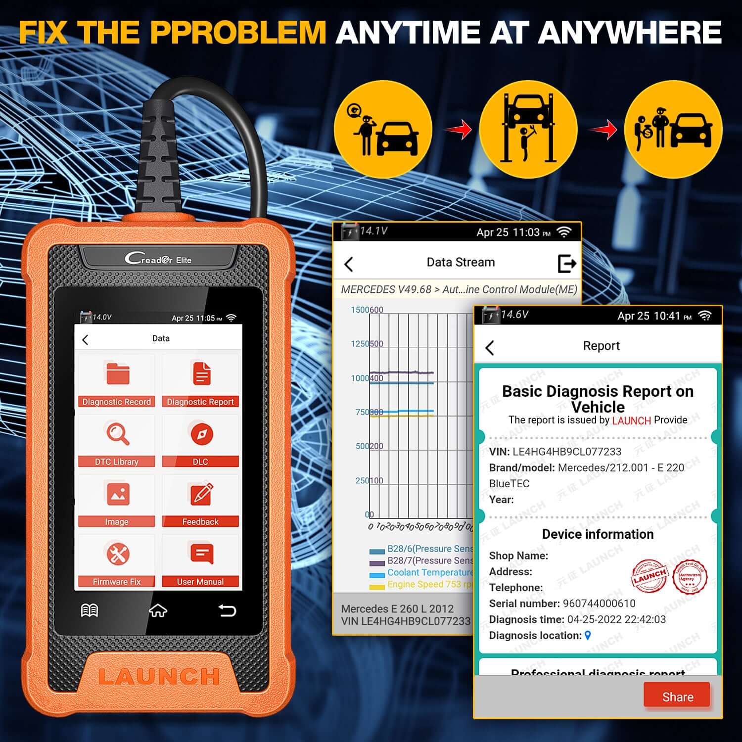 LAUNCH X431 Creader Elite - OBD2 Scanner for Mercedes