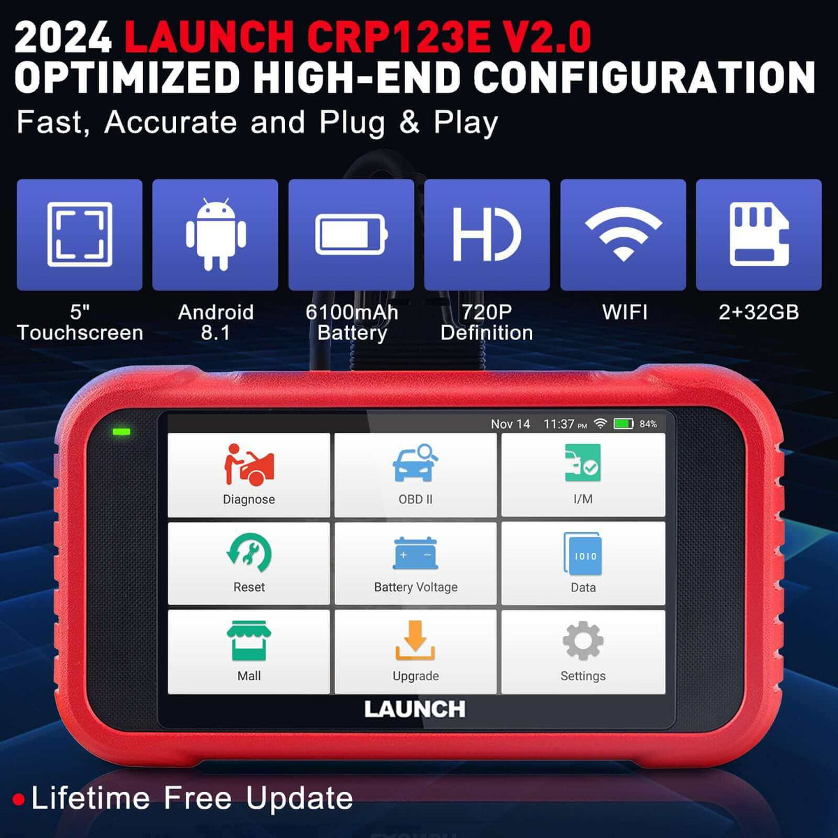 LAUNCH CRP123E OBD2 Scanner - 4 System Diagnosis & 7 Resets