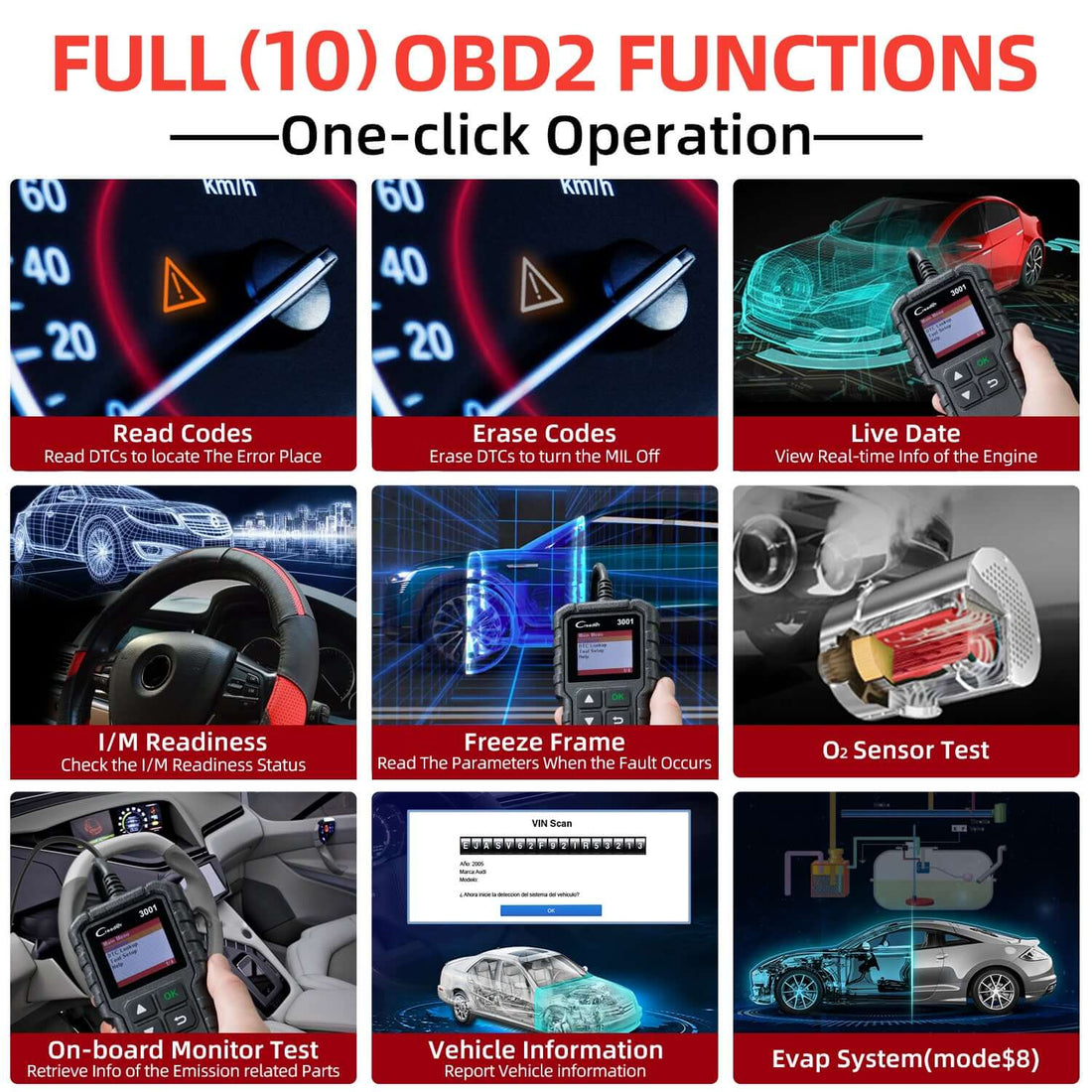 LAUNCH® Creader 3001 OBD2 Scanner Engine Light Code Reader